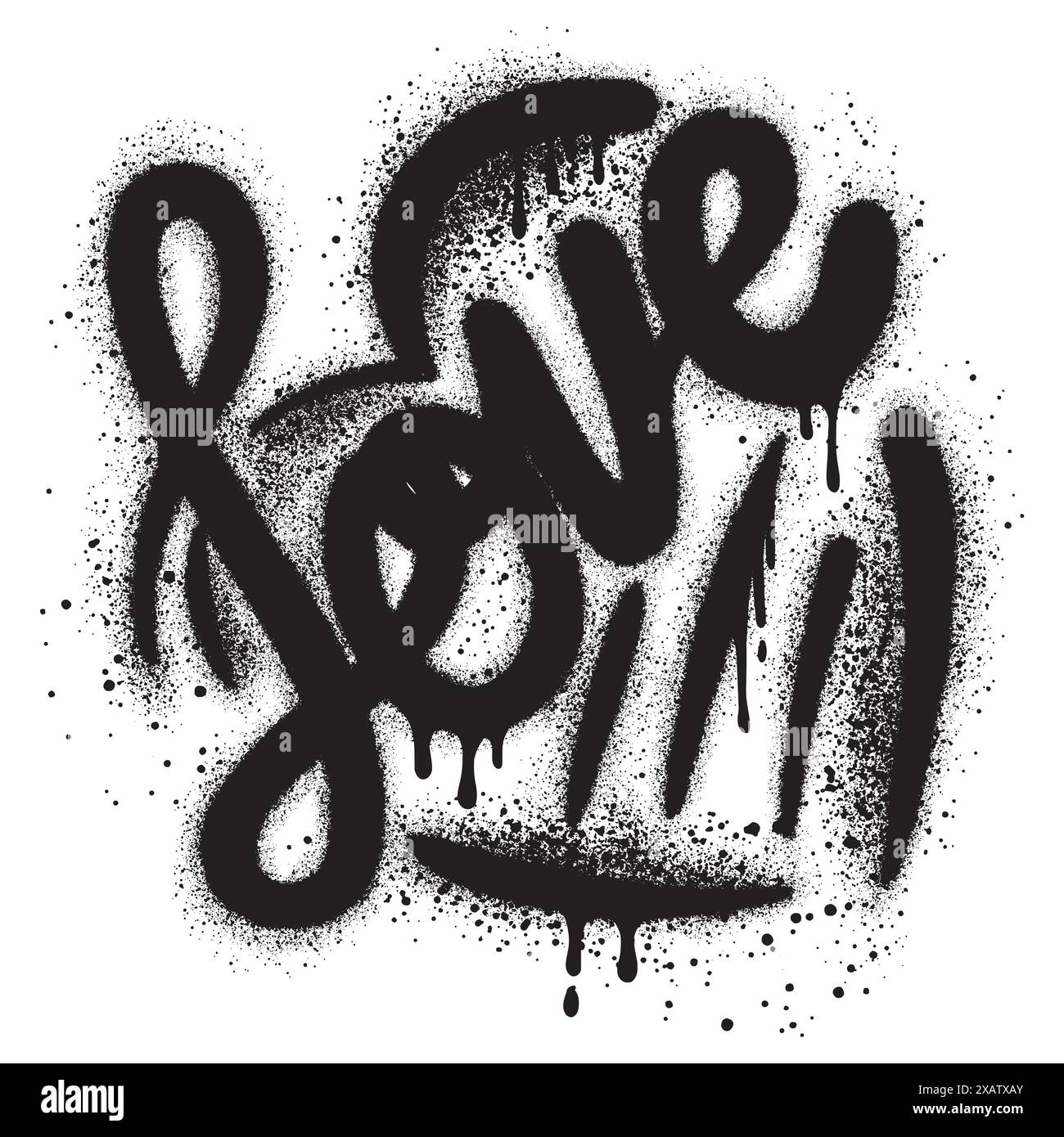 Sprayed love font graffiti with over spray in black over white for ...