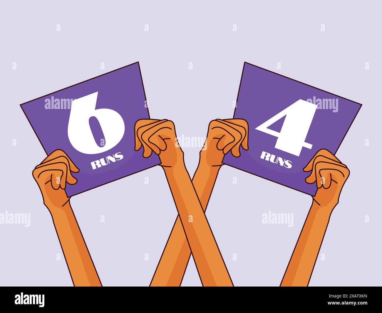 Cricket 4 run and 6 runs cards holding in hand. Cricket Fans boundary ...