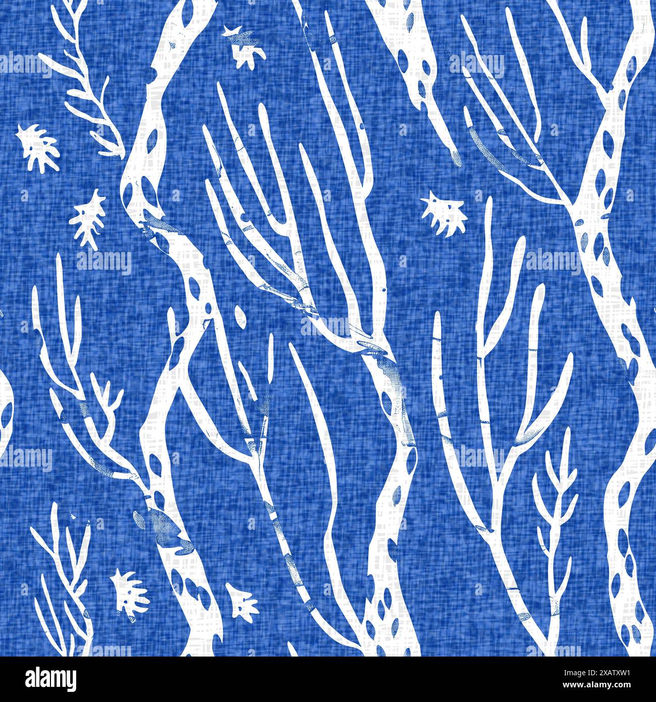 Whimsical seaweed kelp coastal electric blue beach pattern. Batik ...