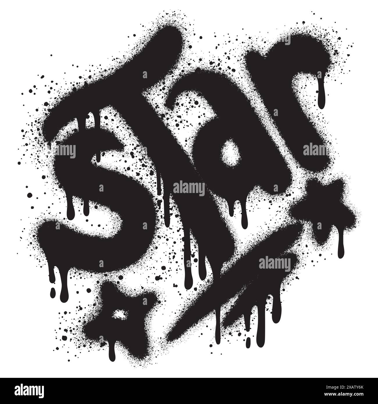 Sprayed star font graffiti with over spray in black over white.Vector ...