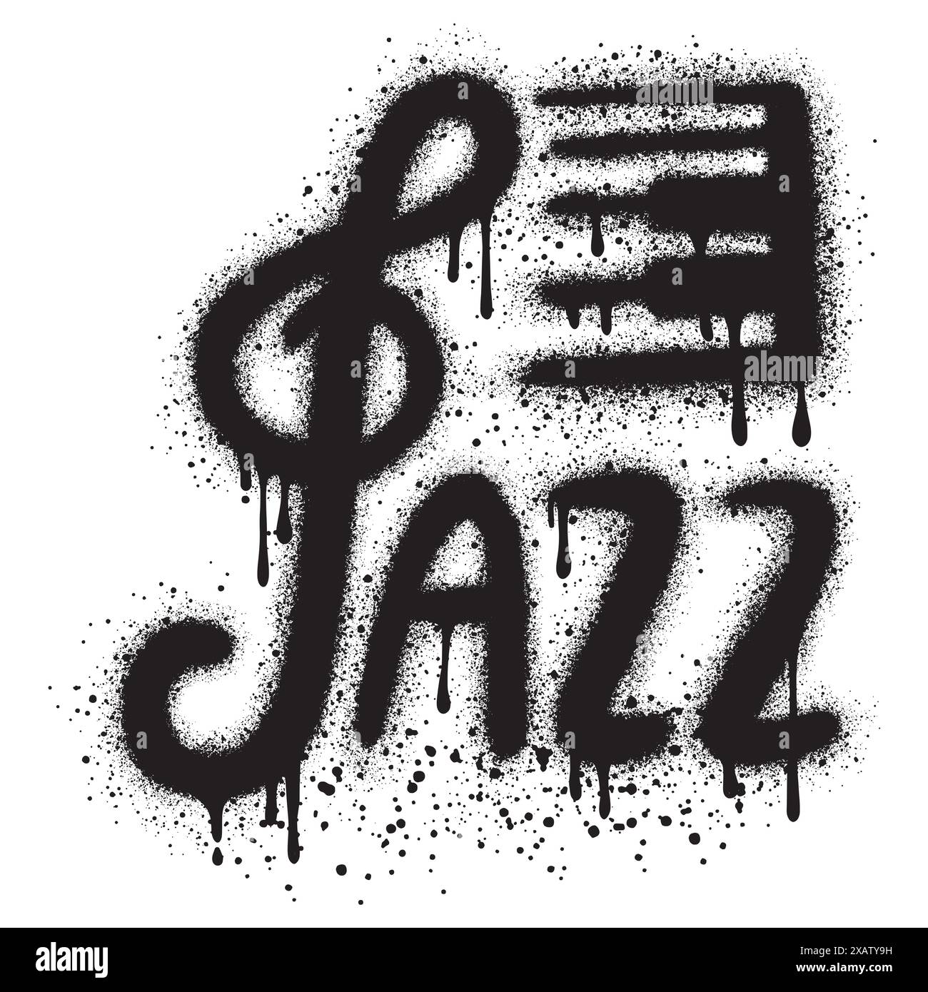 Sprayed jazz font graffiti with over spray in black over white.Vector ...