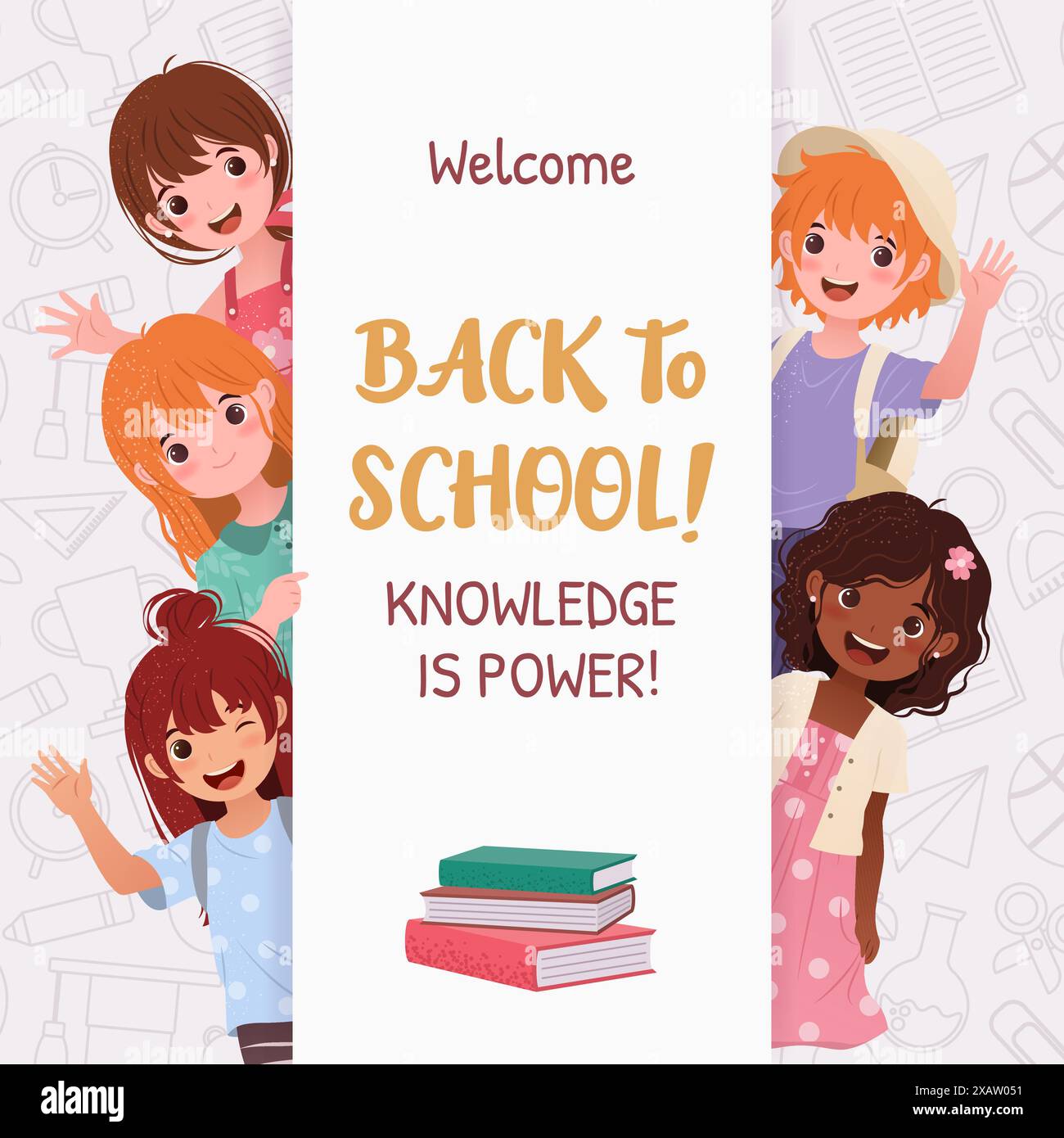Welcome Back to School Banner with Cartoon Kids Stock Vector Image ...