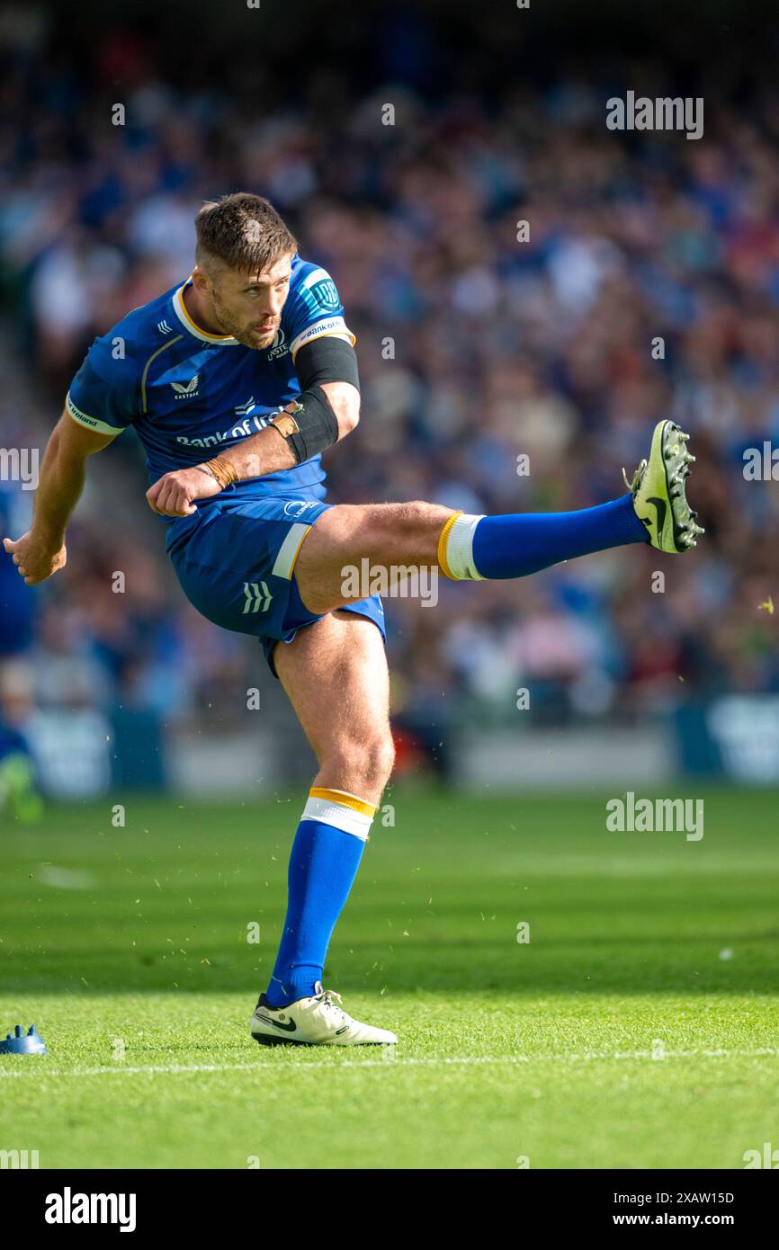 Dublin, Ireland. 08th June, 2024. Ross Byrne of Leinster takes a ...