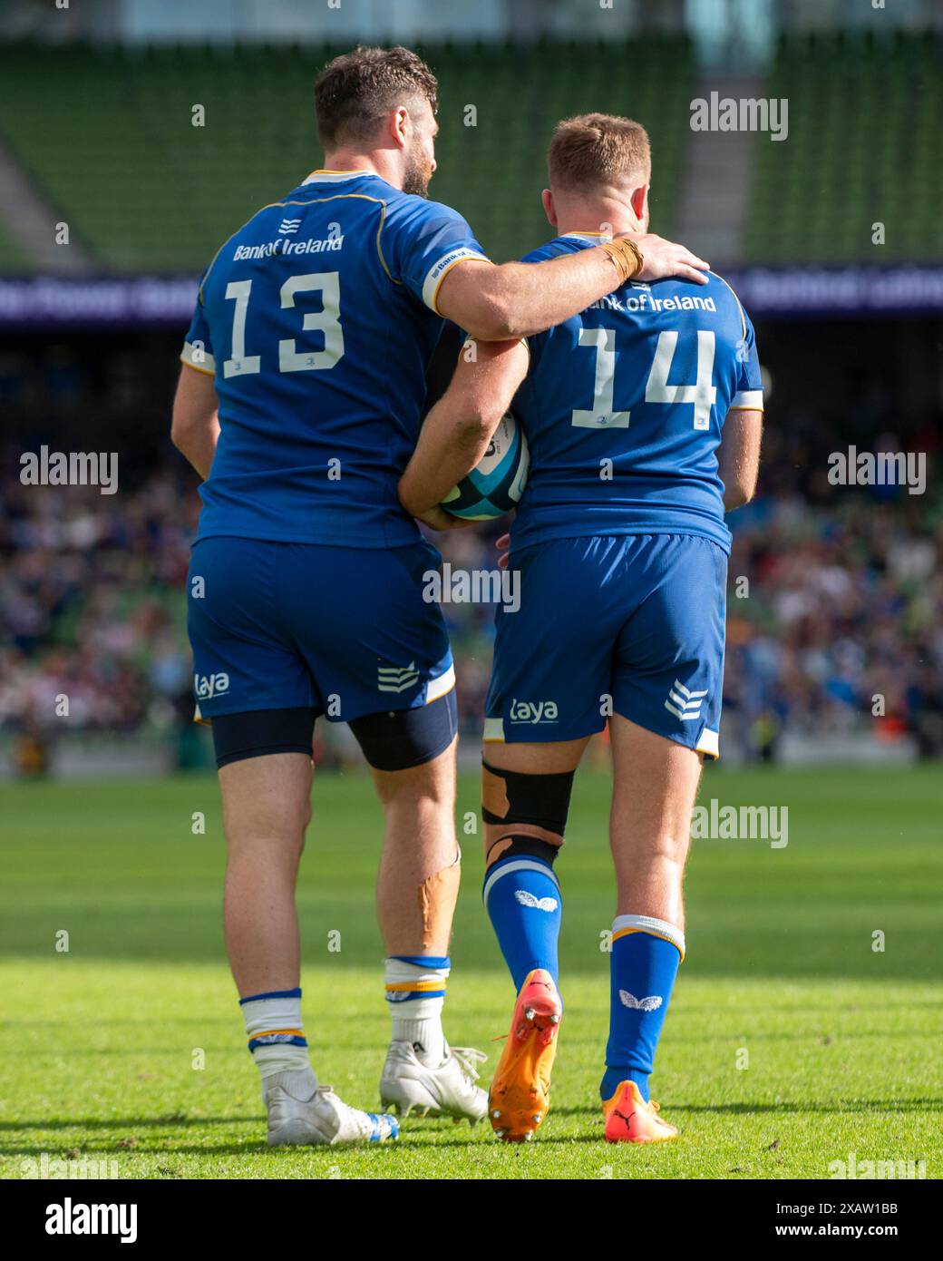 Dublin, Ireland. 08th June, 2024. Jordan Larmour of Leinster celebrates ...