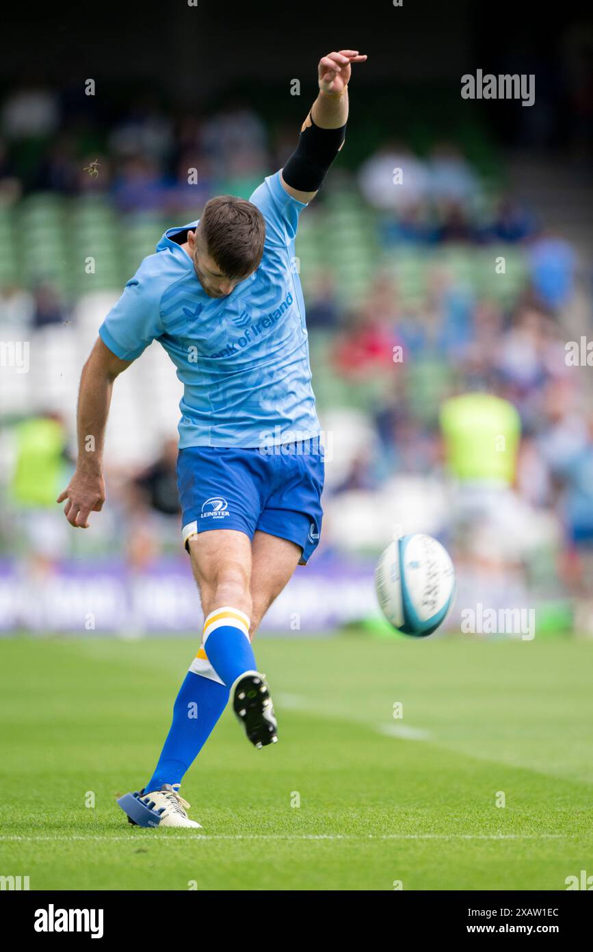 Dublin, Ireland. 08th June, 2024. Ross Byrne of Leinster during the ...