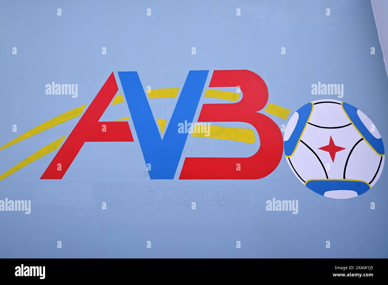 ORANJESTAD - Logo Arubaanse Voetbal Bond AVB during the World Cup ...