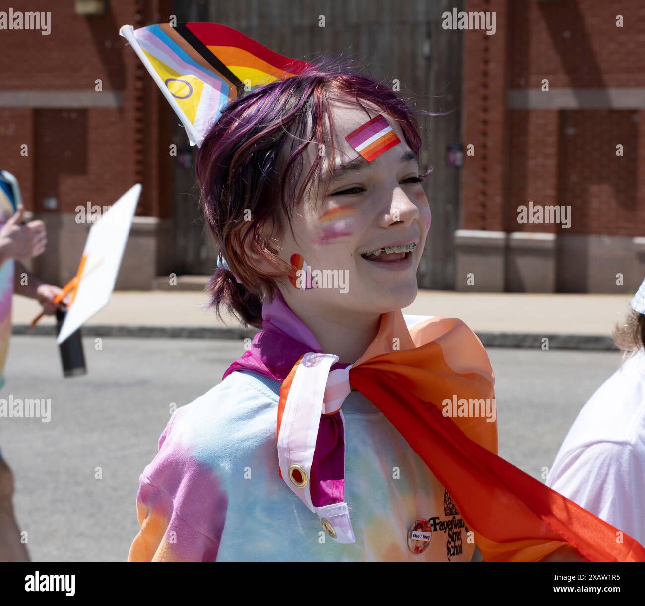Boston, Massachusetts, USA June 8, 2024. A child marches in the Boston ...