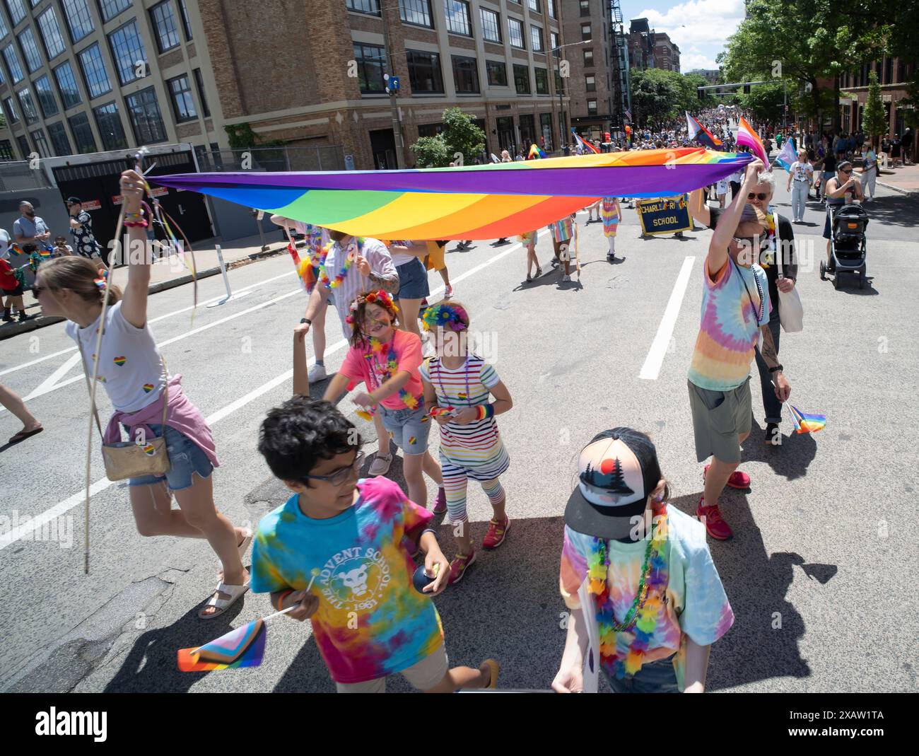 Boston, Massachusetts, USA June 8, 2024. Children marching in the ...