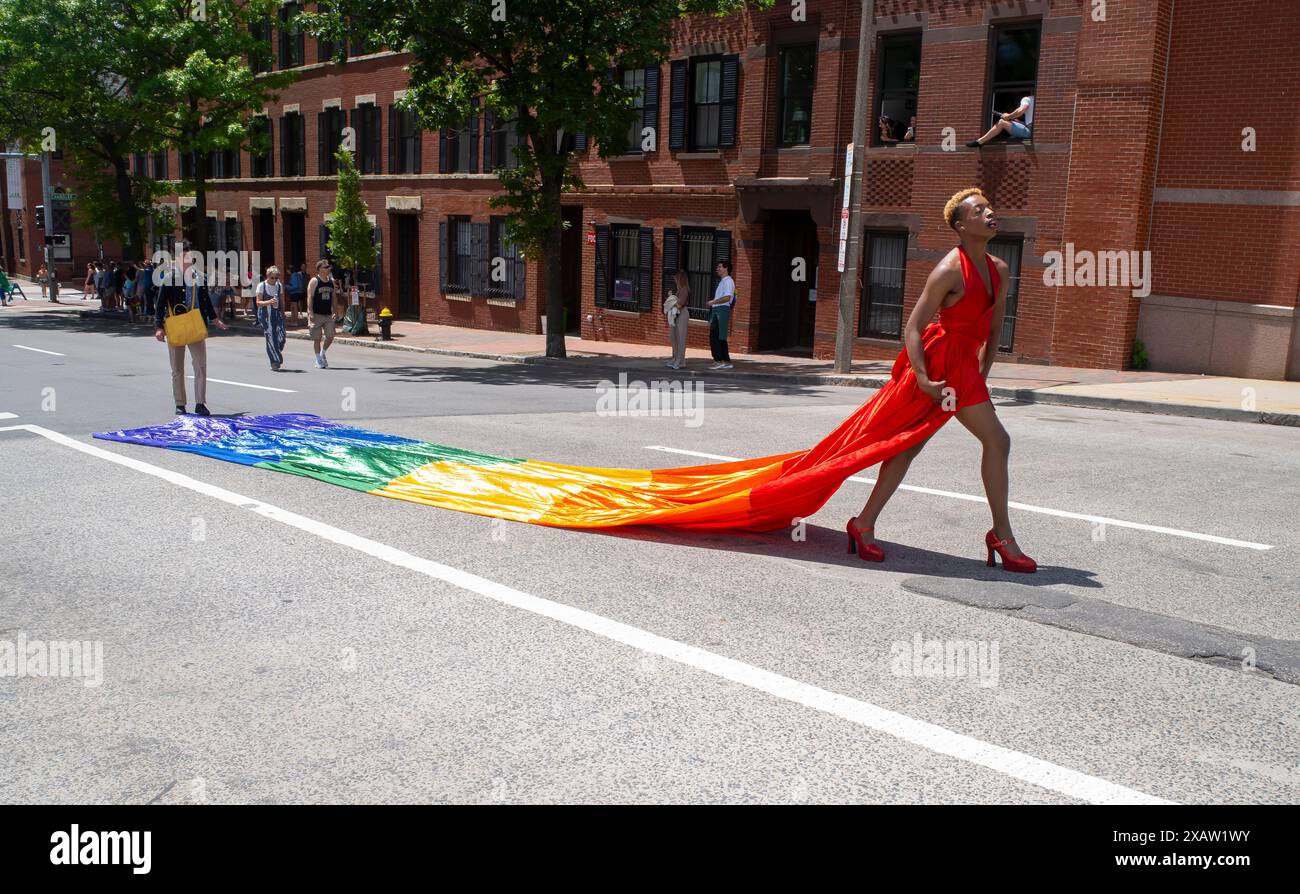 Boston, Massachusetts, USA June 8, 2024. Boston Gay Drag queen wearing ...