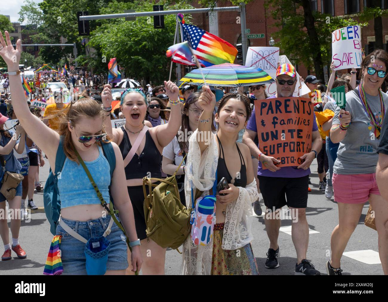 Boston, Massachusetts, USA June 8, 2024. Teens marching in the Boston ...