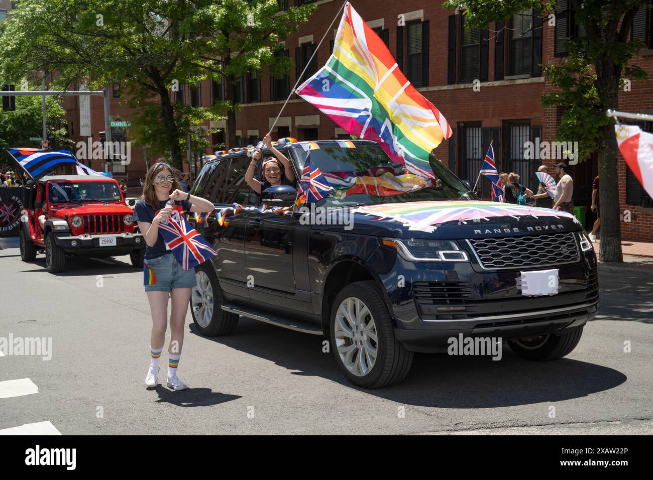 Boston, Massachusetts, USA June 8, 2024. A Range Rover with a British ...