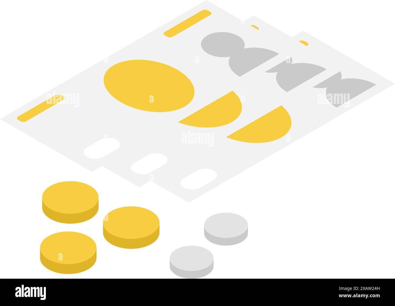 Eemergency kit of cash(banknotes and coins), simple isometric ...