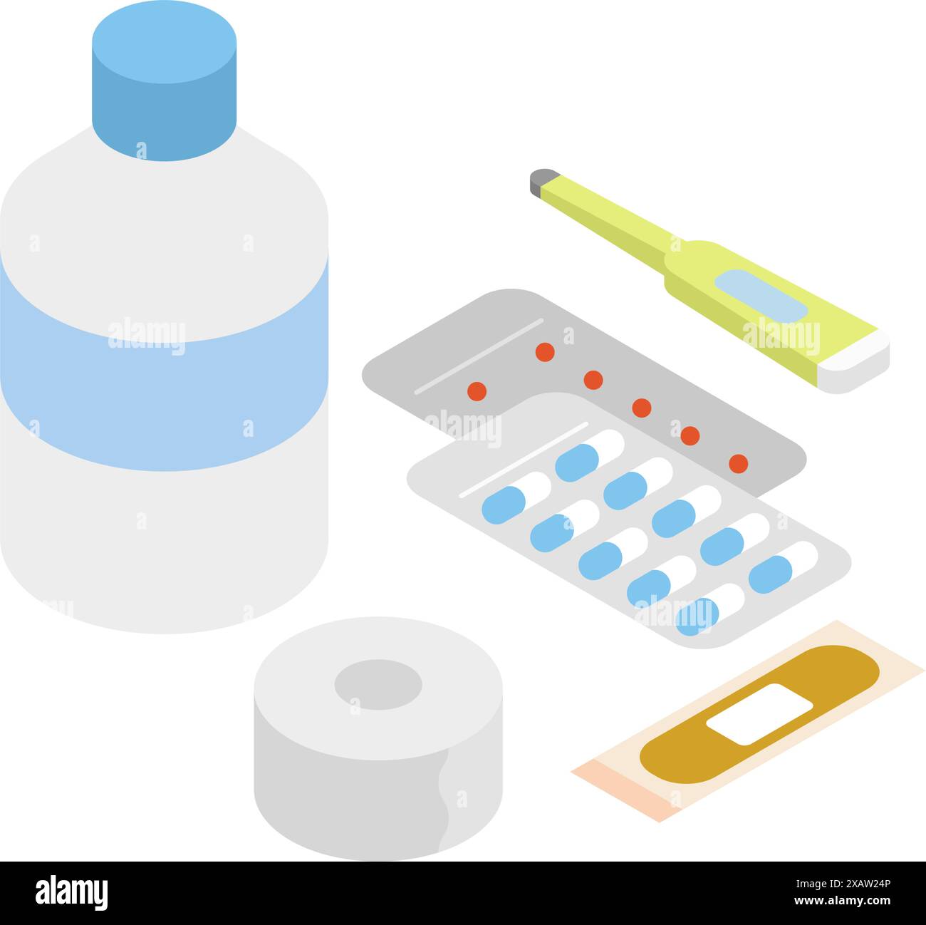 Eemergency kit of first-aid kit, simple isometric illustration, Vector ...