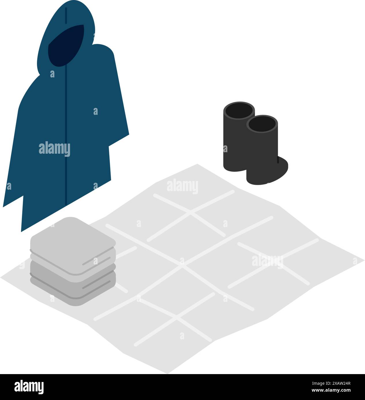 Eemergency kit of Rain gear (raincoat and boots), towel and sheet ...