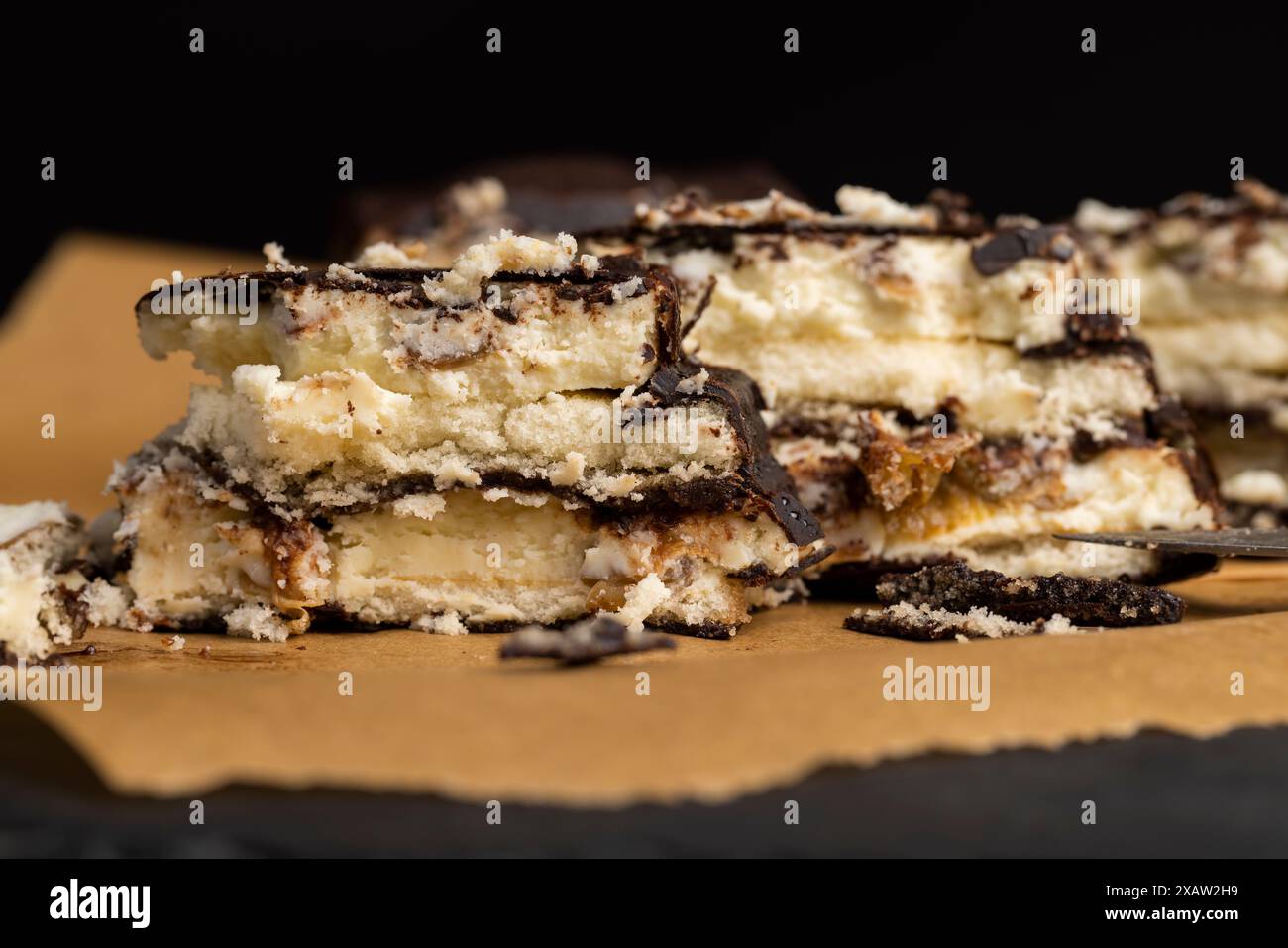 cottage cheese cake with nuts in chocolate, sweet dessert with nutty ...