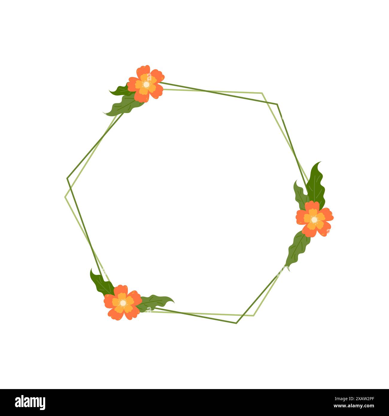 Hexagon floral frame with abstract flowers and leaves. Minimalist ...