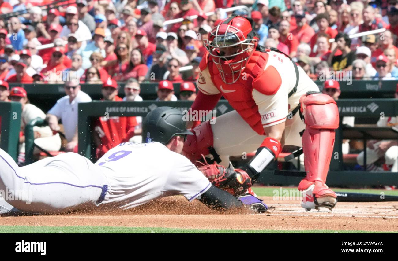 St. Louis Cardinals Catcher Ivan Herrera puts the tag on Colorado ...