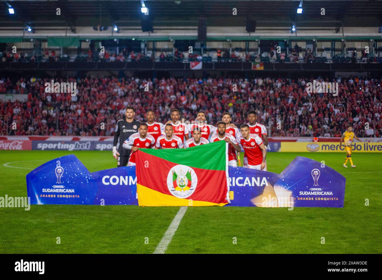 Caxias do Sul, Brazil. 08th June, 2024. Players of Internacional poses ...