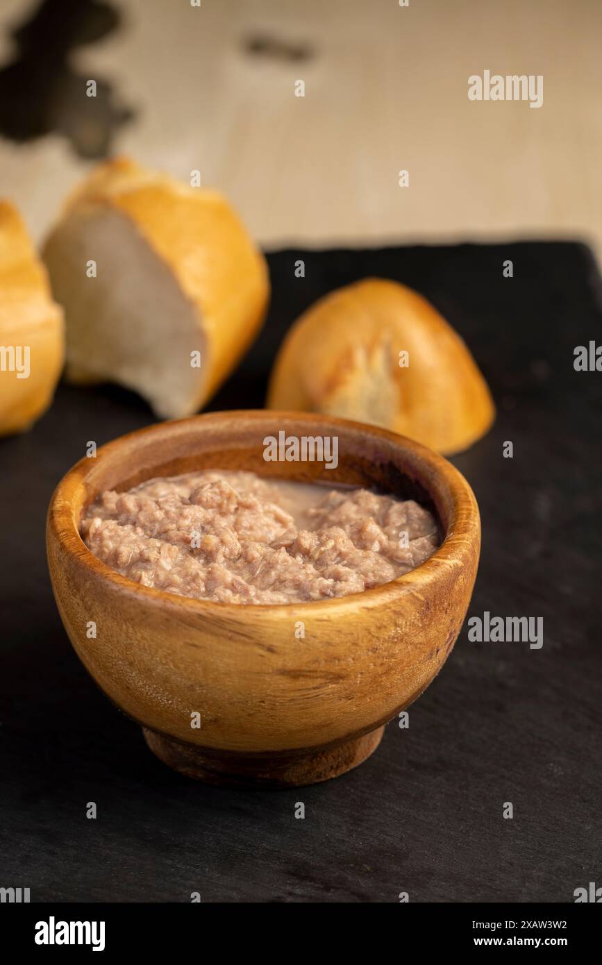 canned tuna fillet in a bowl, canned fish from finely chopped stewed ...