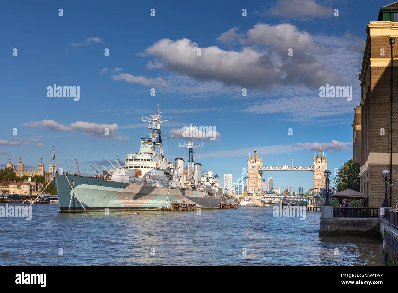 London, England – August 2023. HMS Belfast, Town-class light cruiser ...