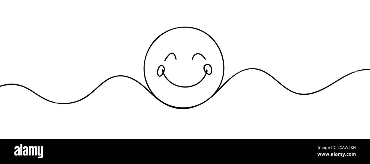 One continuous line art smiling face isolated vector illustration on ...