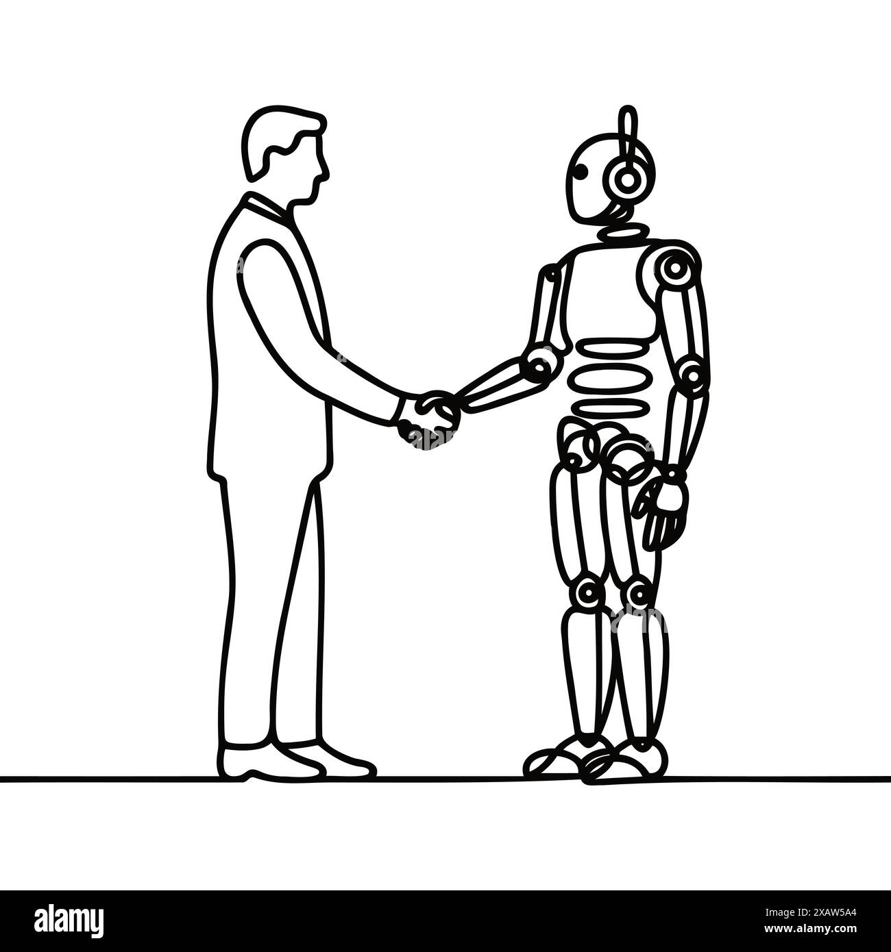 Continuous line drawing of Robot Shake hands human Stock Vector Image ...
