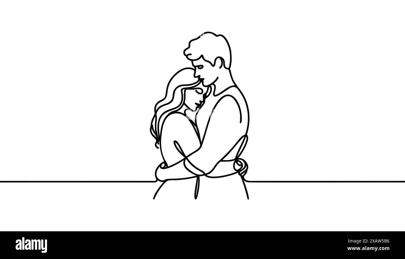 One Line Drawing Of Man And Woman Hugging Vector Minimalism Single