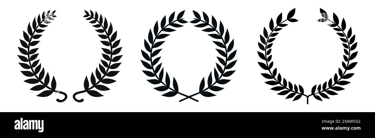 Set black silhouette circular laurel foliate, wheat and oak wreaths ...