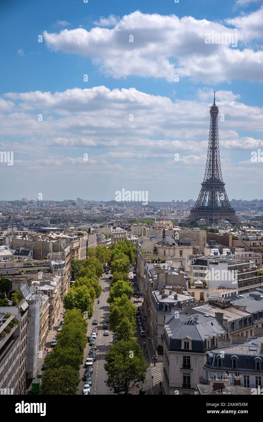 View of the Eiffel Tower and Paris Cityscape from the Arc de Triomphe on a Summer Day - France ...