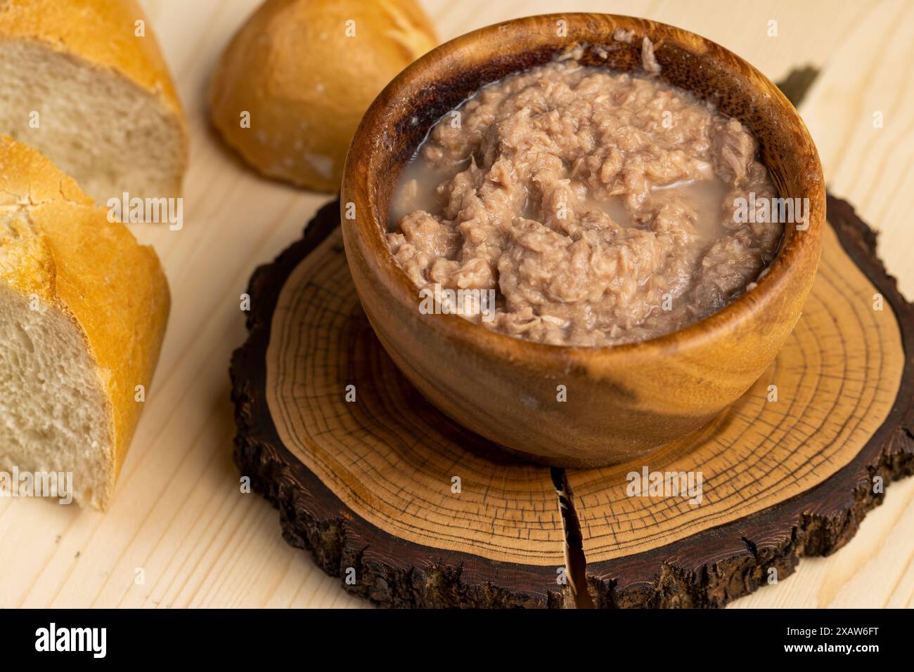 canned tuna fillet in a bowl, canned fish from finely chopped stewed ...