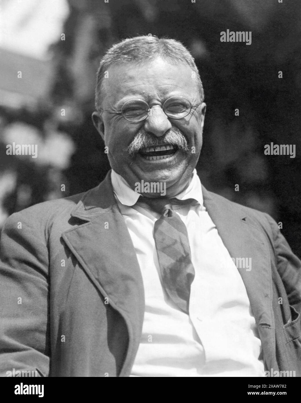 U.S. President Theodore "Teddy" Roosevelt (1858-1919) laughing on or ...