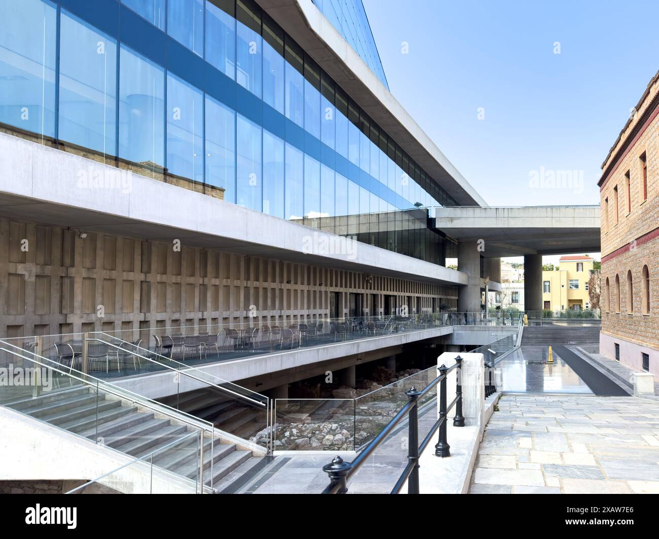 Athens Greece. Outdoors view of modern glass window Acropolis museum ...