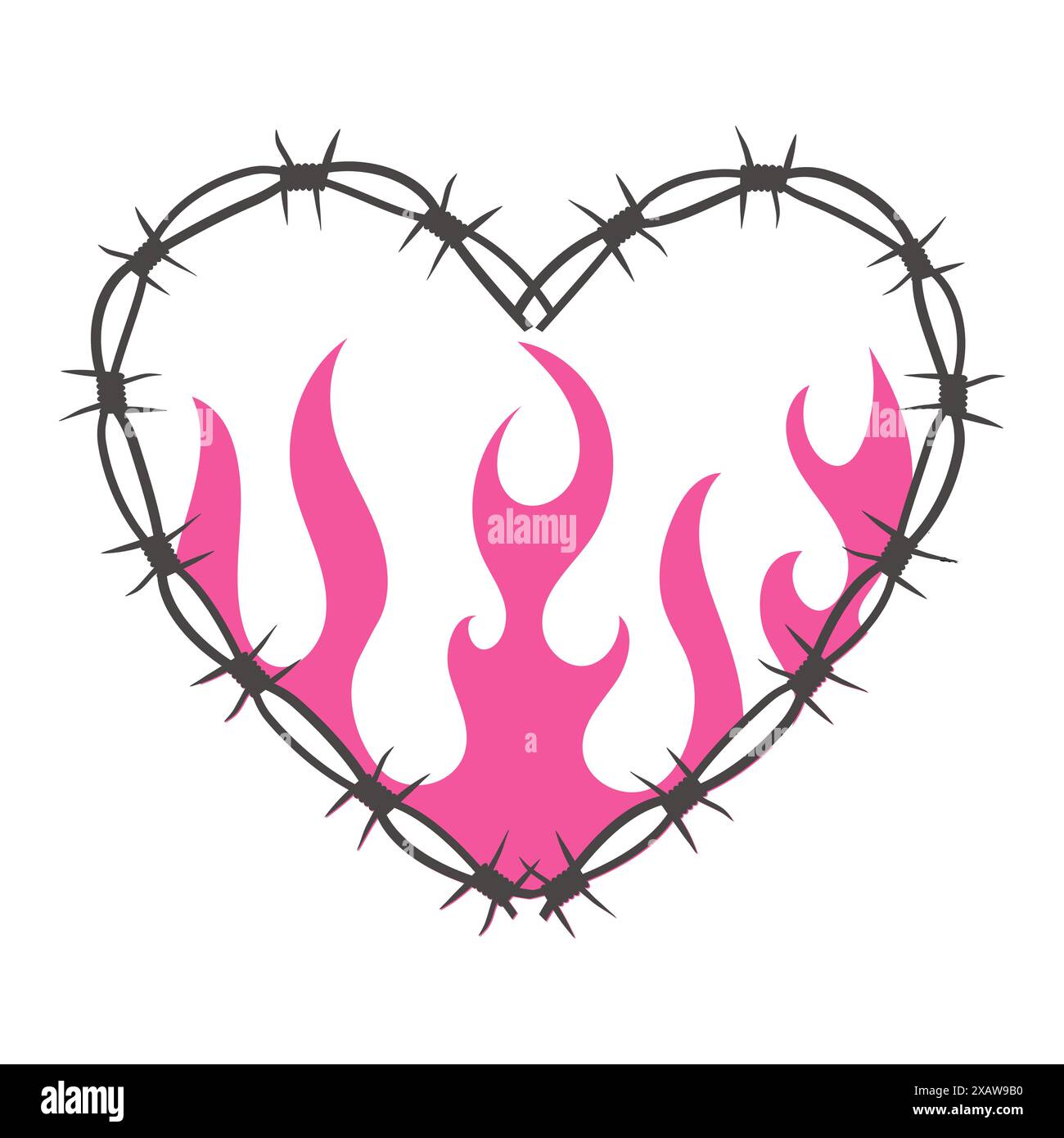 Barbed wired Heart with flame y2k gothic tattoo neo tribal isolated on ...