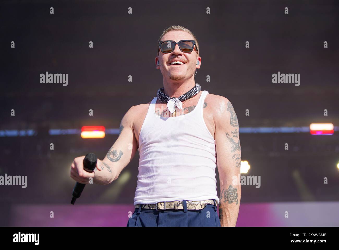 June 8, 2024, Humble, Texas, USA: Rapper Macklemore performs after the ...