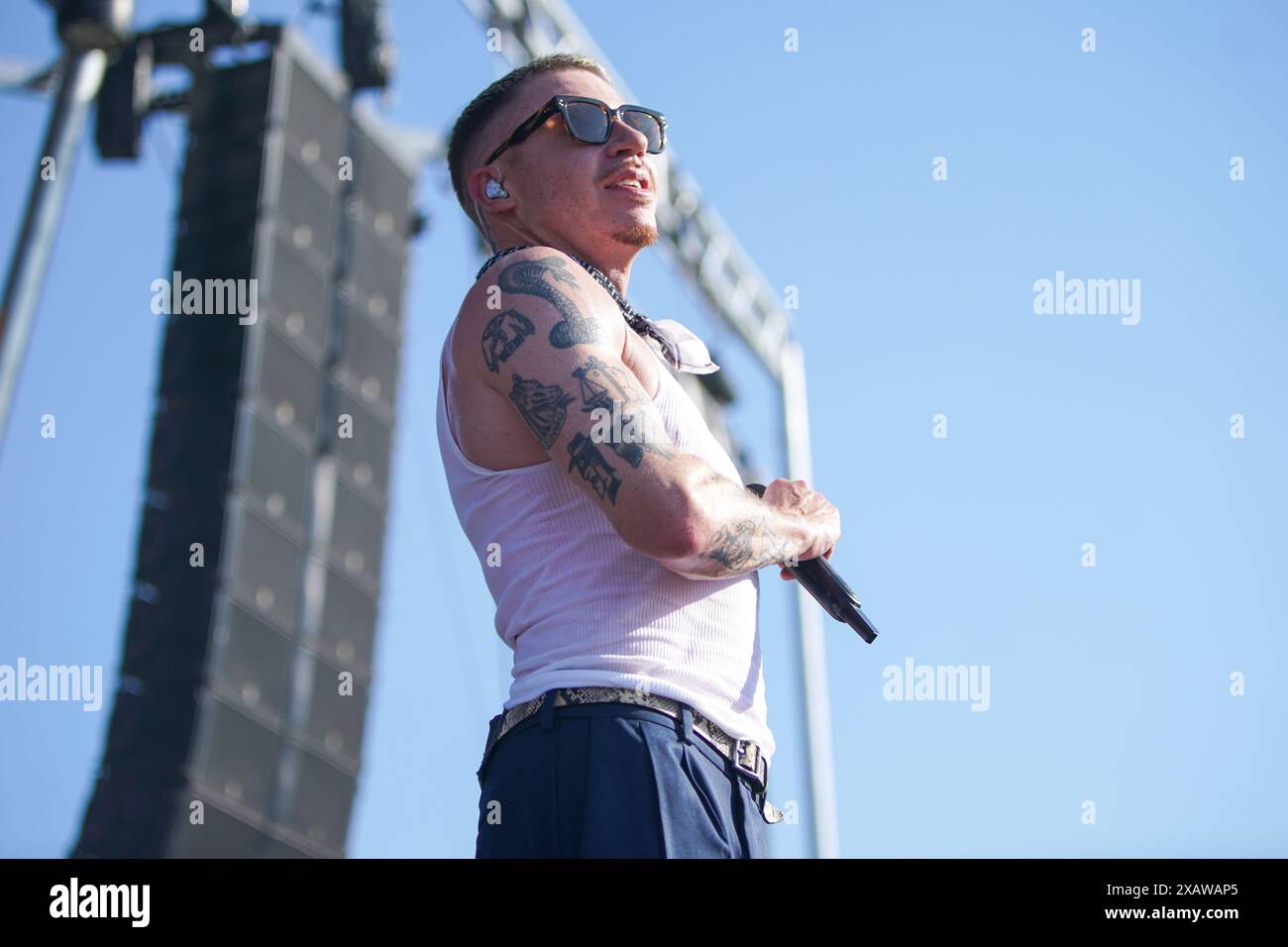 June 8, 2024, Humble, Texas, USA: Rapper Macklemore performs after the ...