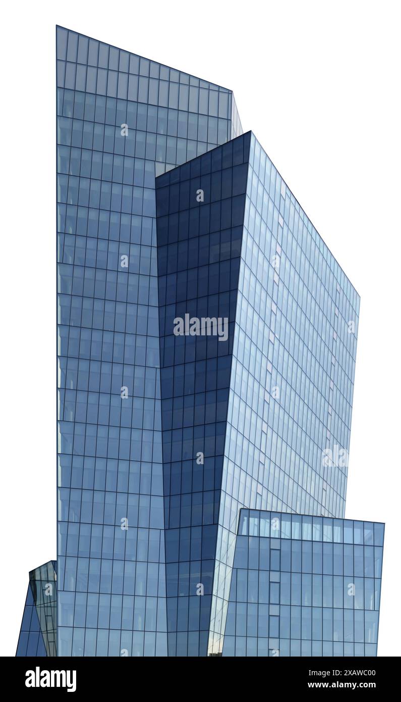 Modern standard building made of glass, steel and concrete. Isolated on ...