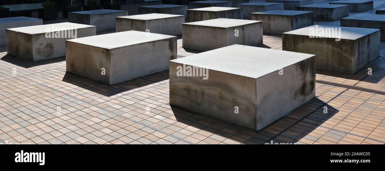 Large concrete rectangular blocks decorate the town square Stock Photo ...