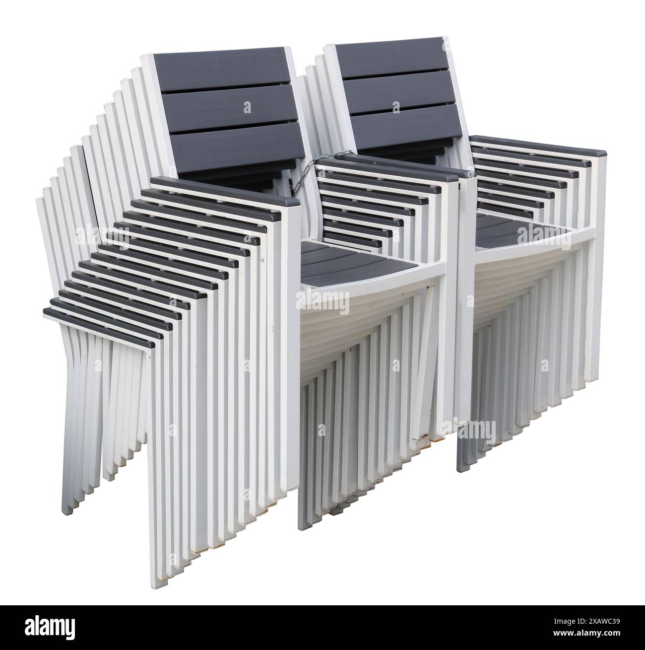 Stacked and chained outdoor cafe chairs. Isolated on white Stock Photo ...