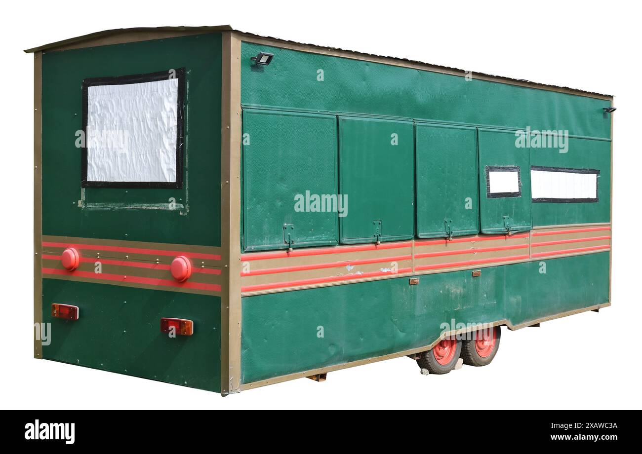 A homemade green trailer on wheels for selling fast food is for sale ...