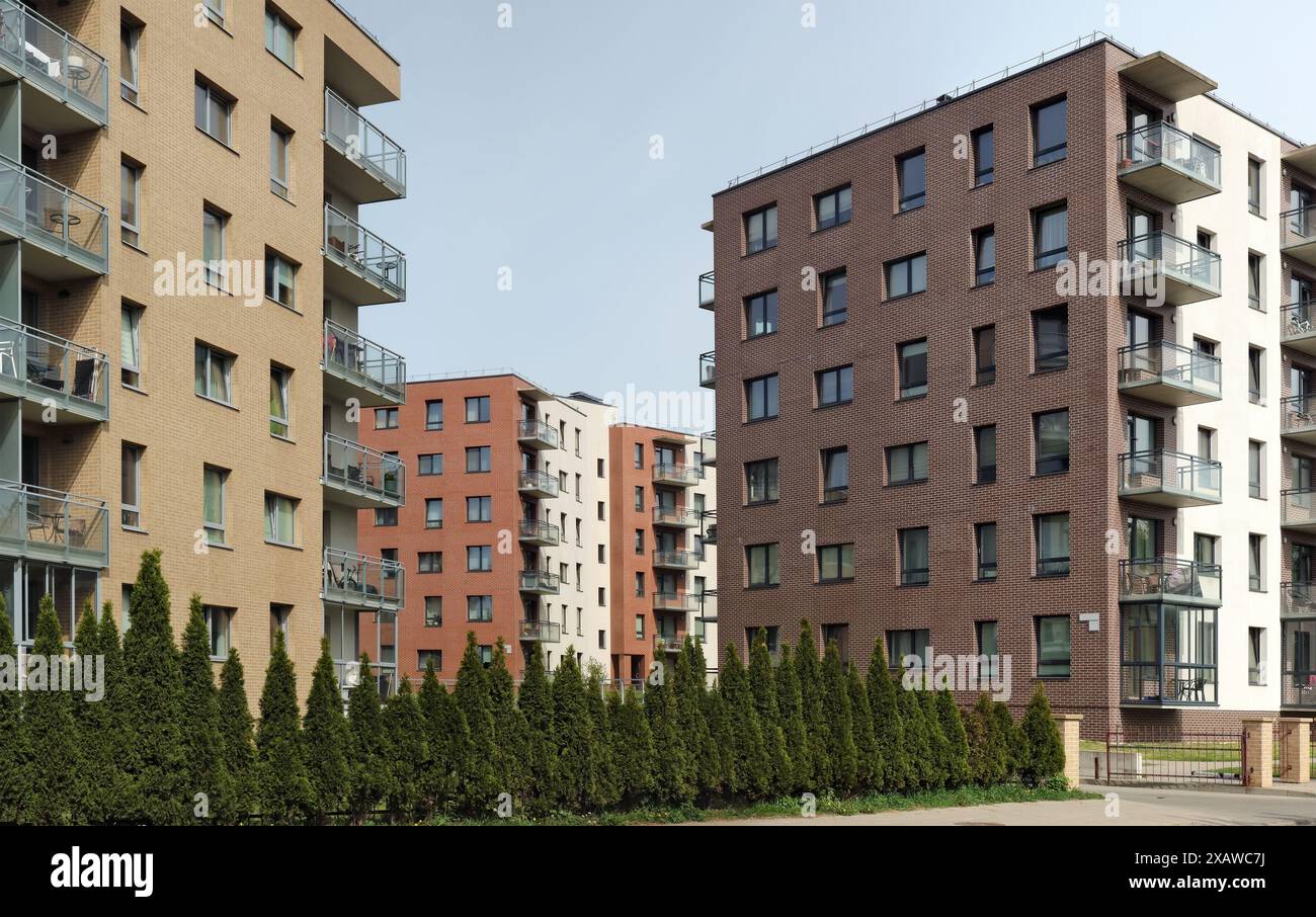 Residential mass production modern houses sunny landscape Stock Photo ...
