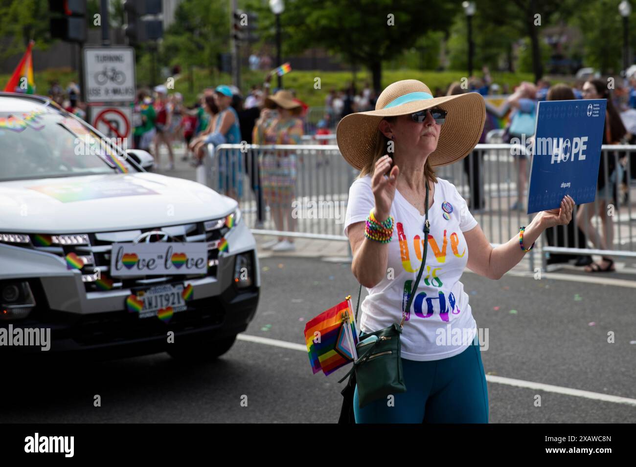 A supporter of LGBT rights and equality during the annual Pride Parade ...