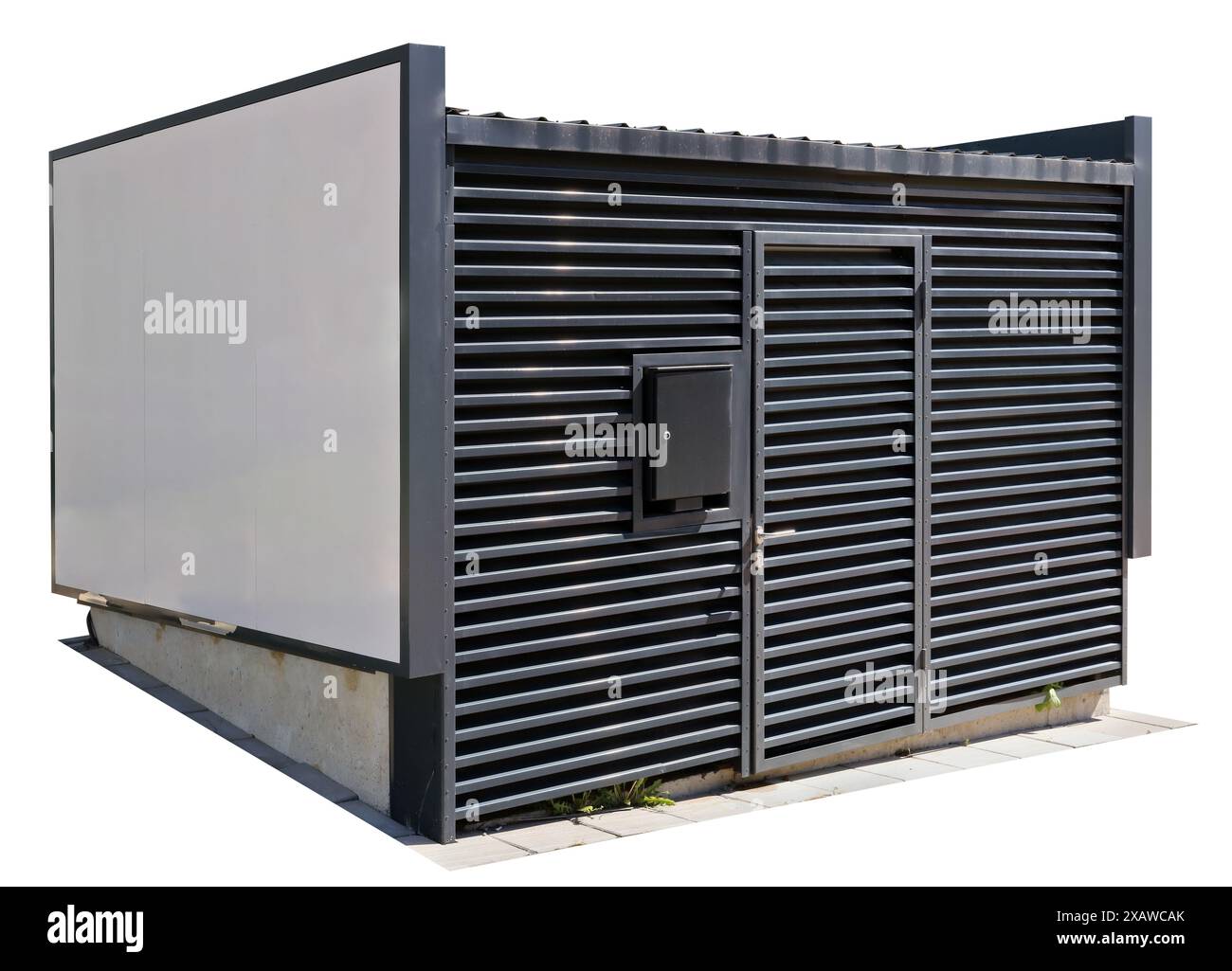 Empty billboard placed on the wall of a transformer electrical shed ...