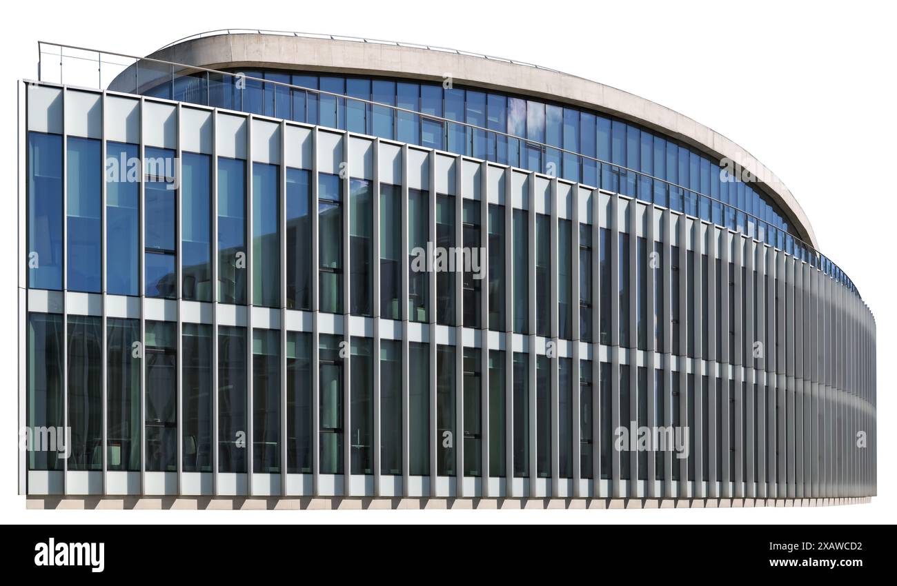 Modern round office building made of glass, steel and concrete ...