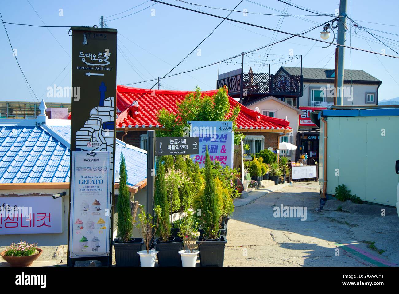Donghae City, South Korea - May 18th, 2024: Vibrant rooftops and signs ...