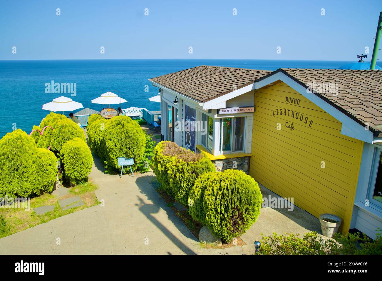 Donghae, South Korea - May 18, 2024: The charming Mukho Lighthouse Cafe ...