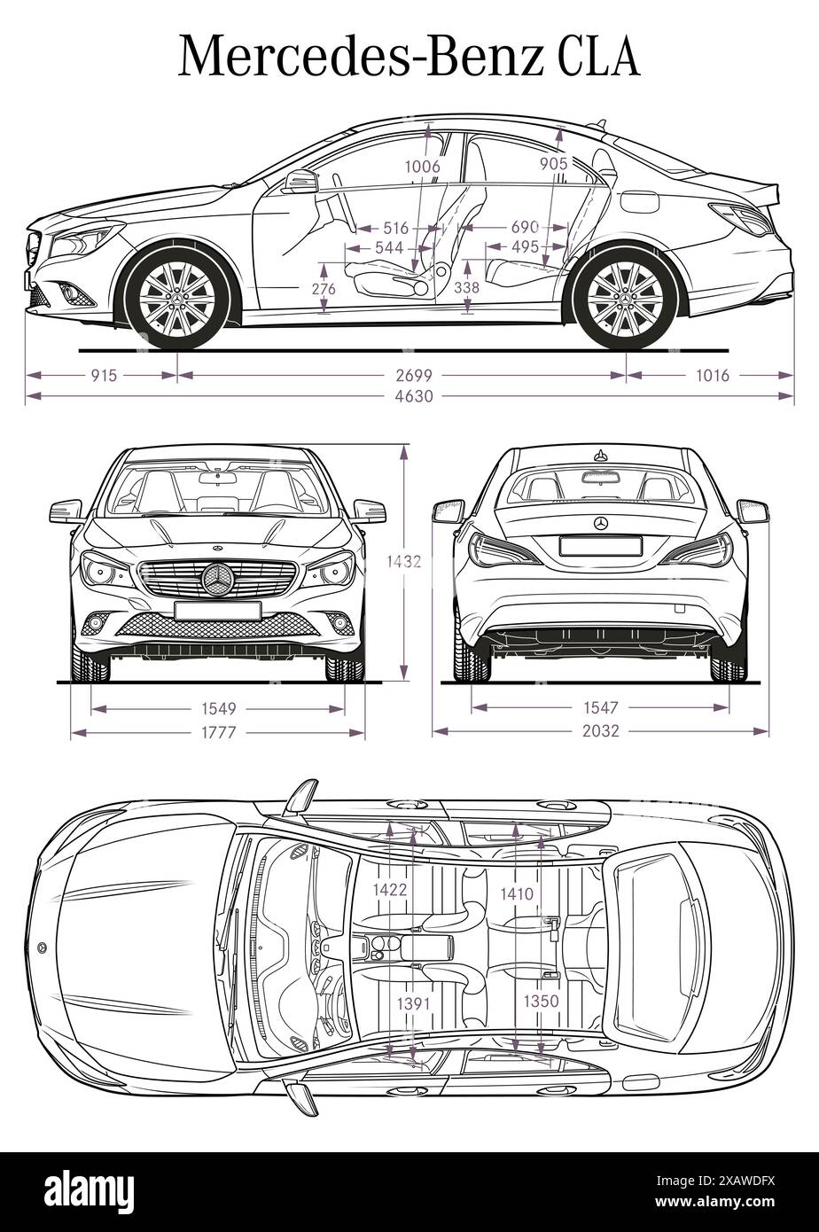 2015 Mercedes Benz CLA Class car blueprint Stock Vector Image & Art - Alamy