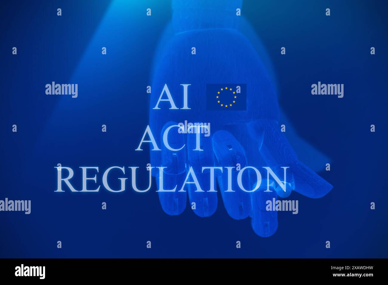 Robot hand writing "Ai Act Regulation" concept of ai act. ai rules ...