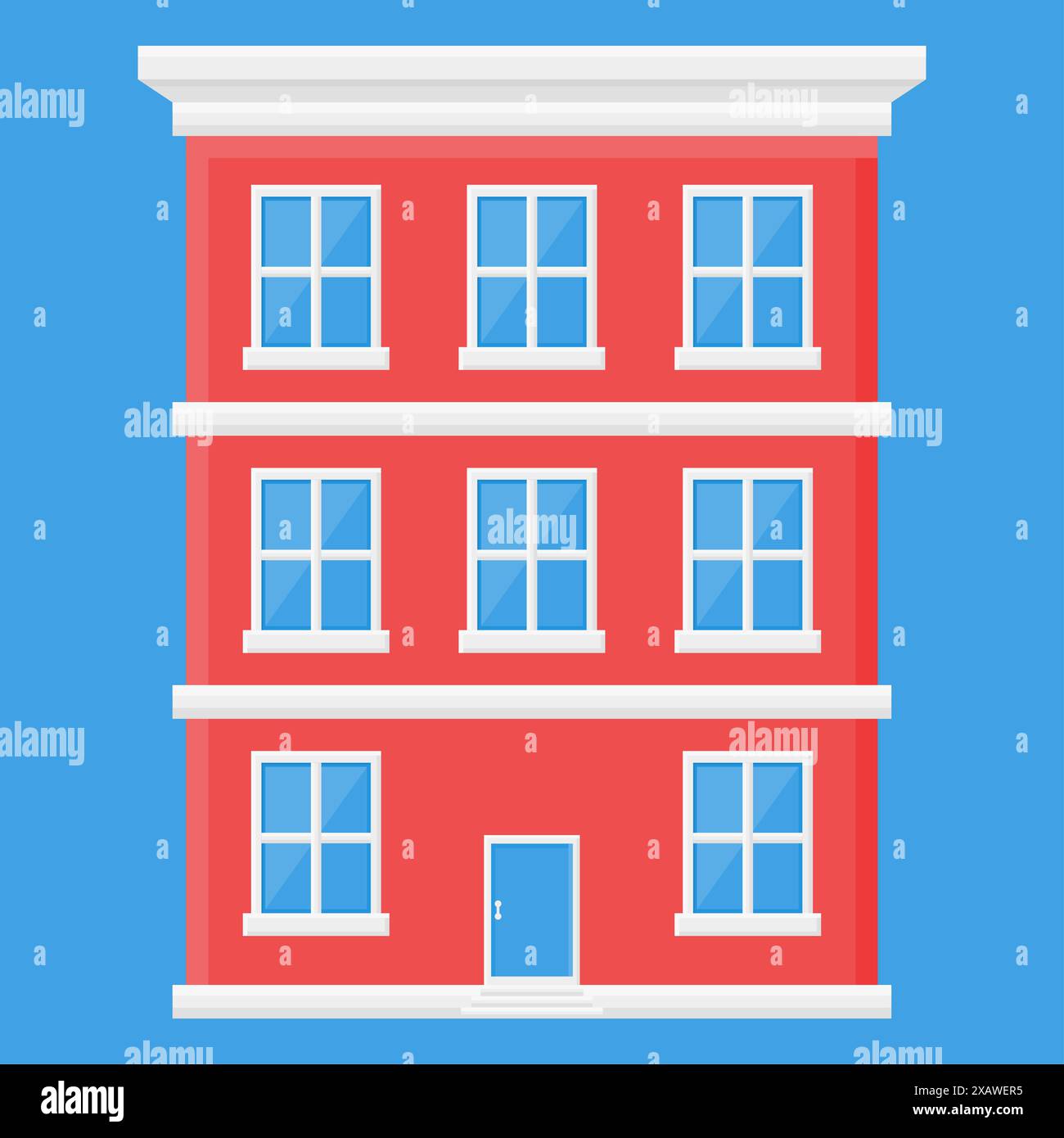 Vector Red Apartment Building Design. Minimalist Red Apartment Material ...
