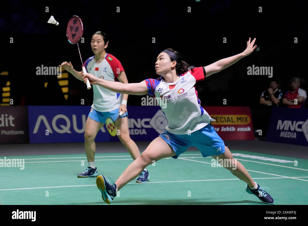 China's Chen Qing Chen and Jia Yi Fan, right, play against South Korea's Baek Ha Na and Lee So ...