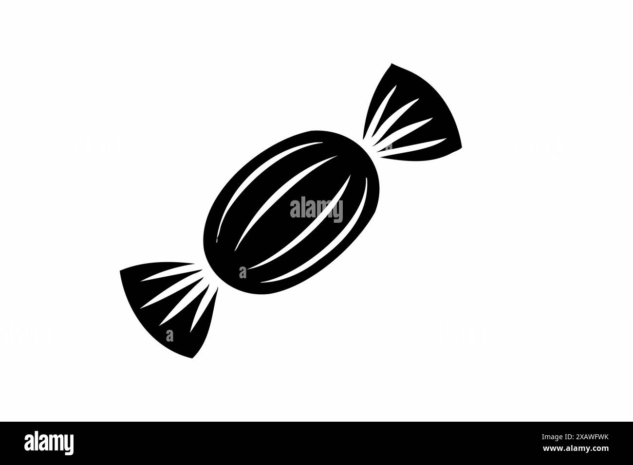 Black silhouette of a candy wrapped in striped packaging. Isolated on ...